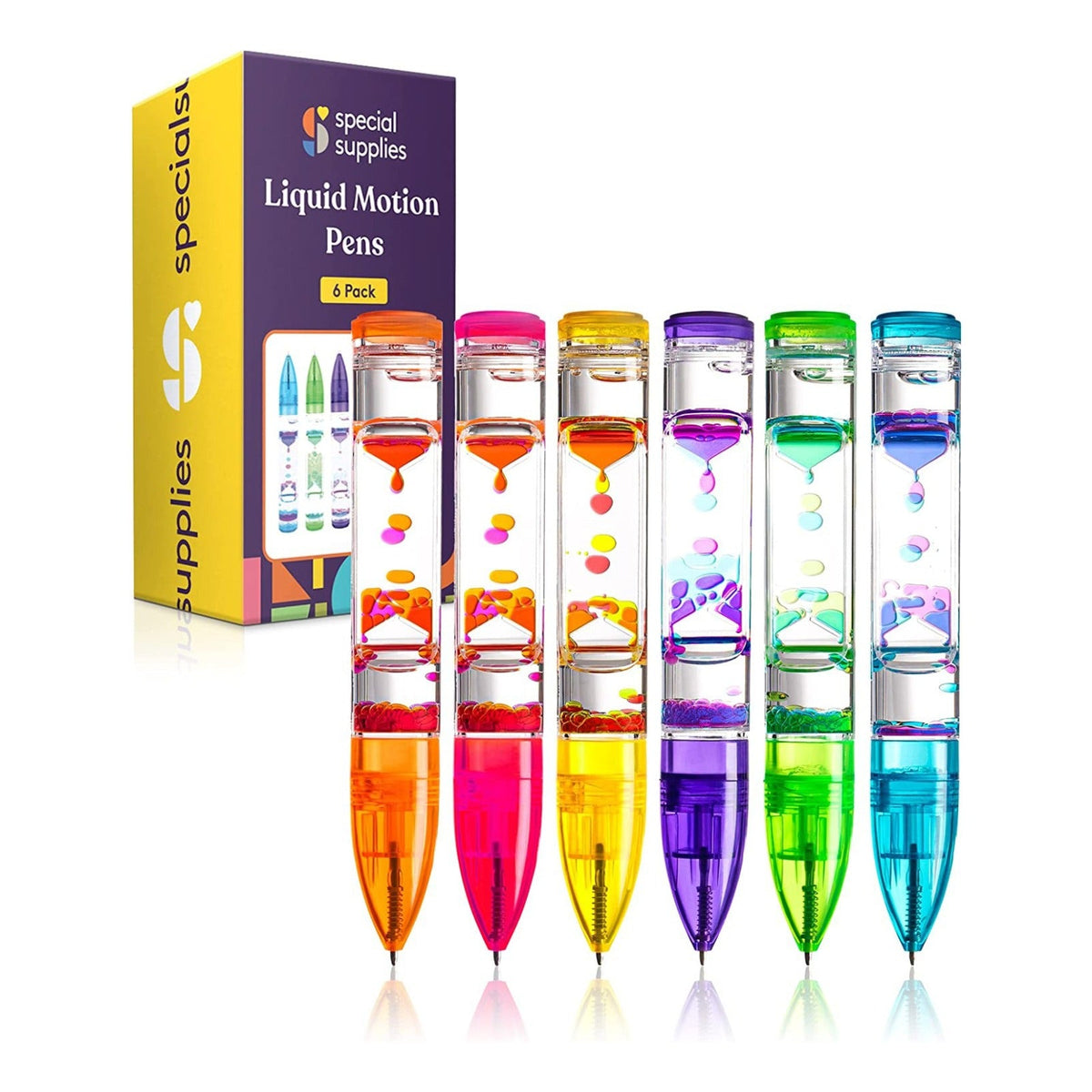 Liquid Motion Pens, 6 Pack Colorful Hourglass Timer Pens with Droplet ...