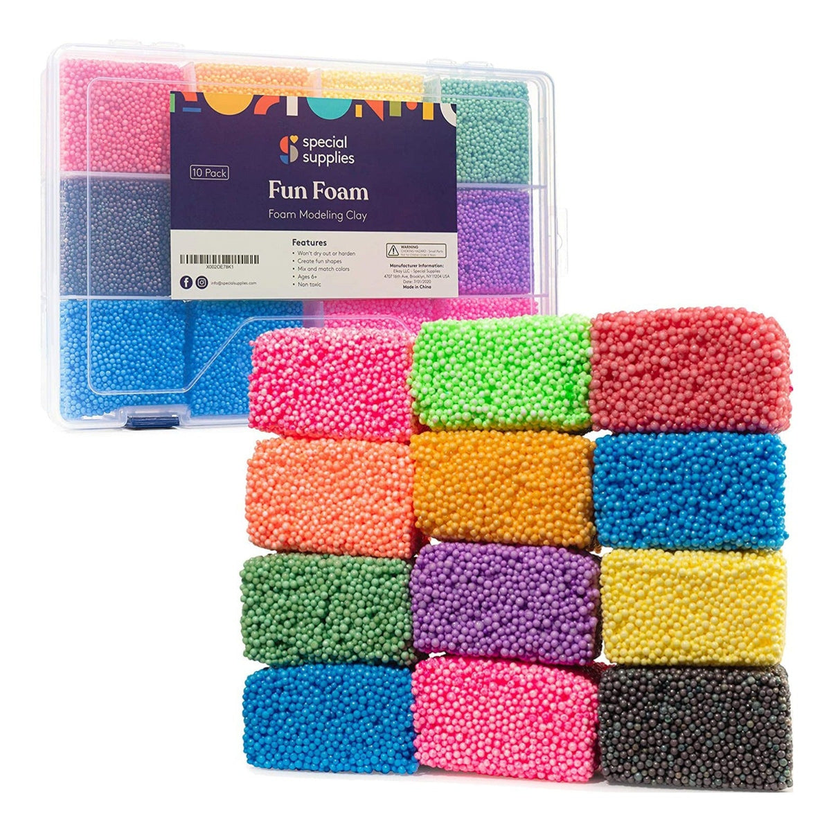 FUN FOAM Modeling Foam Beads Play Kit (10 Blocks) - Reusable Container ...