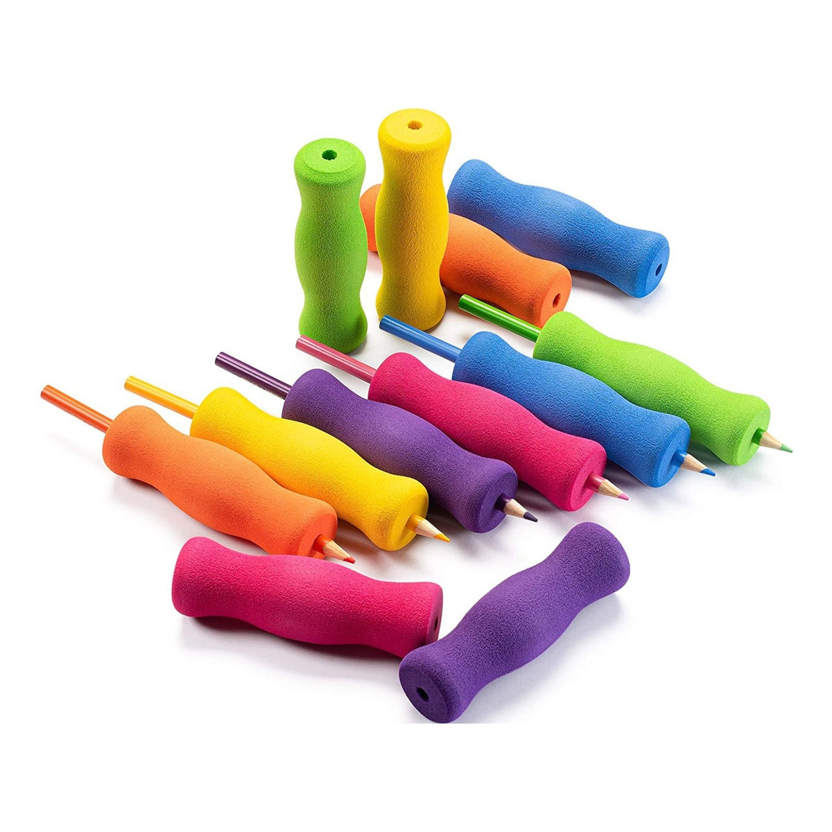 Long Foam Pencil Grips for Kids and Adults (12-Pack) Colorful, Cushion ...
