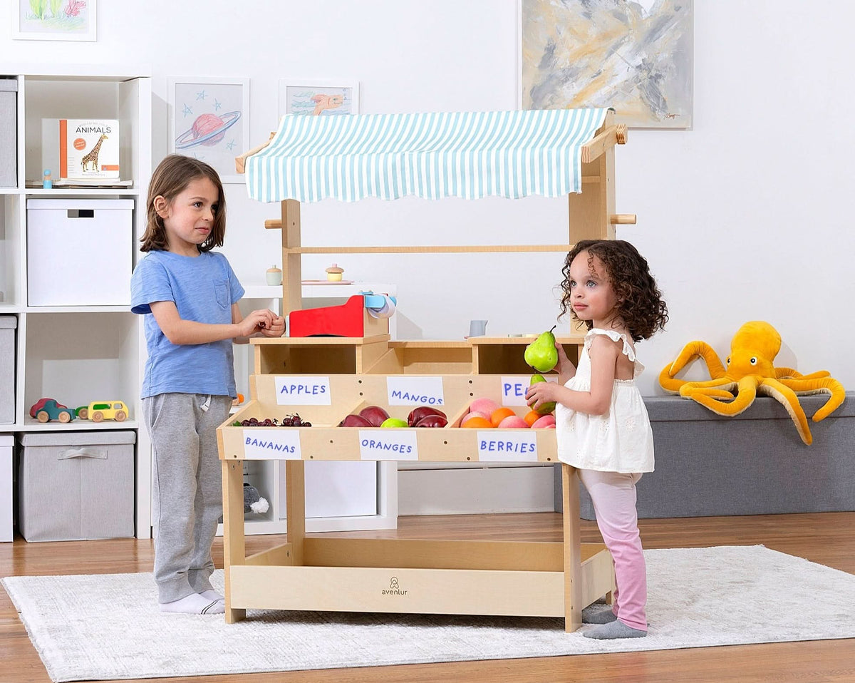 Cypress Wooden Market Stand – Pretend Play Shop for Kids with Storage ...