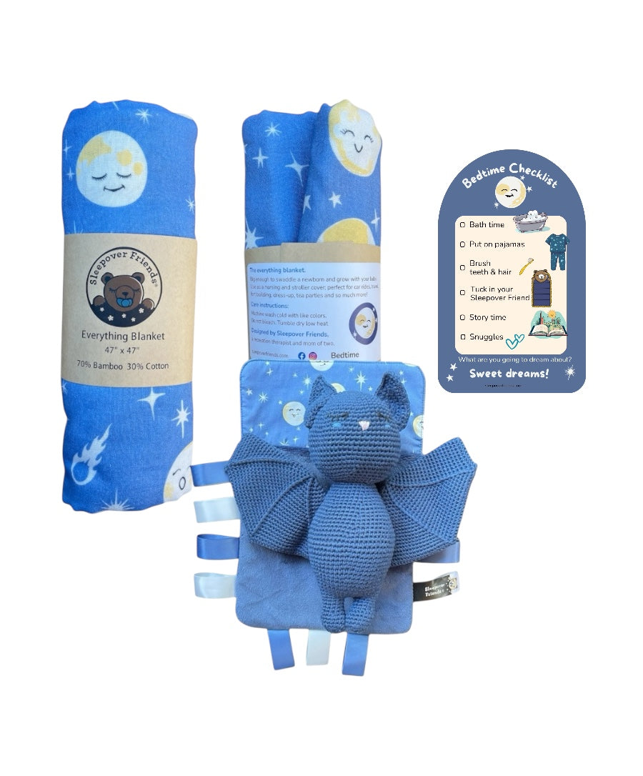 Bedtime everything blanket with Bat in matching sleeping bag and Bedti ...