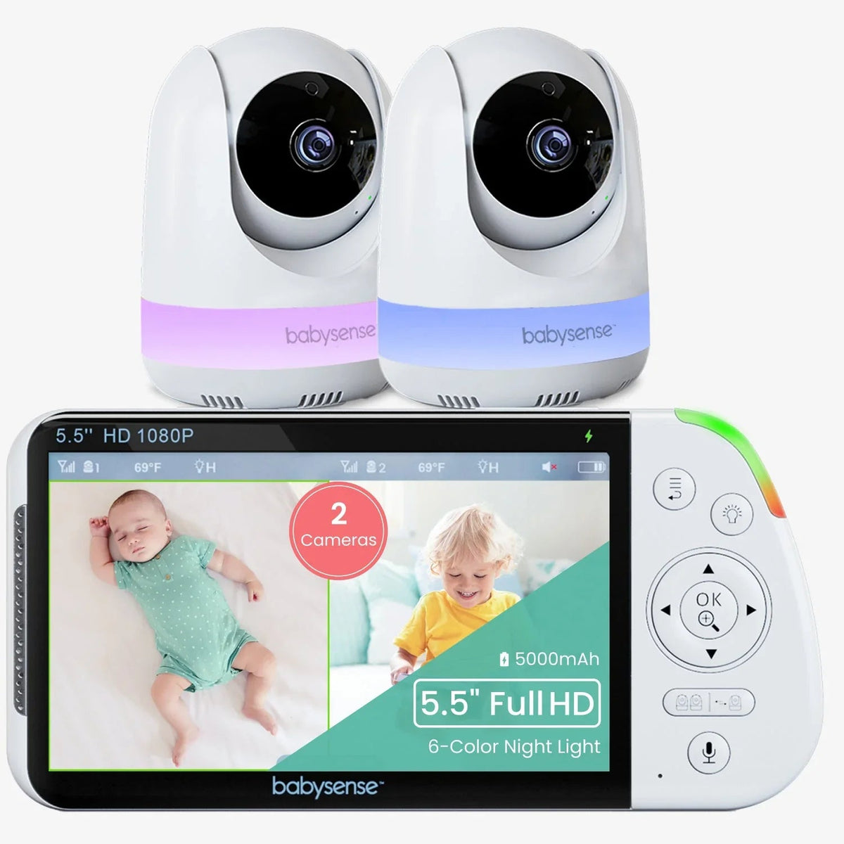 Babysense Max View: Video Baby Monitor with 2 Cameras, Non Wifi, Split ...