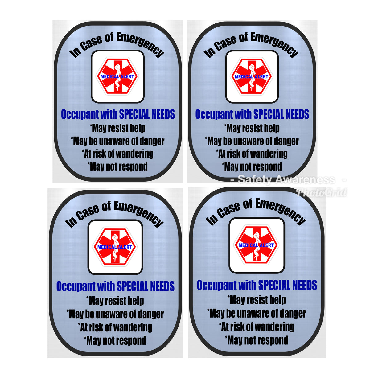 4 Pack Special Needs Decal Medical Alert Safety Sticker Set – The ...